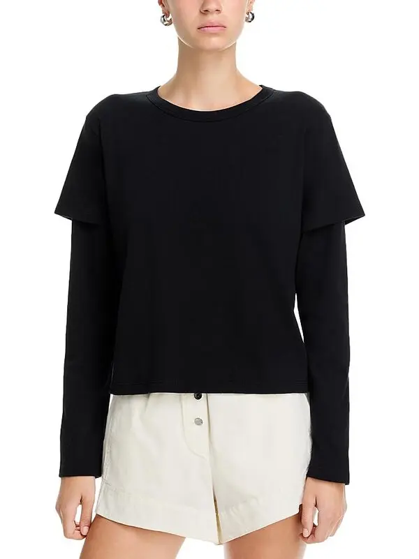 LESET Margo Layered Long Sleeve Top - Black