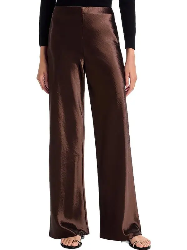 Aqua Satin Bias Cut Pants - Dark Brown