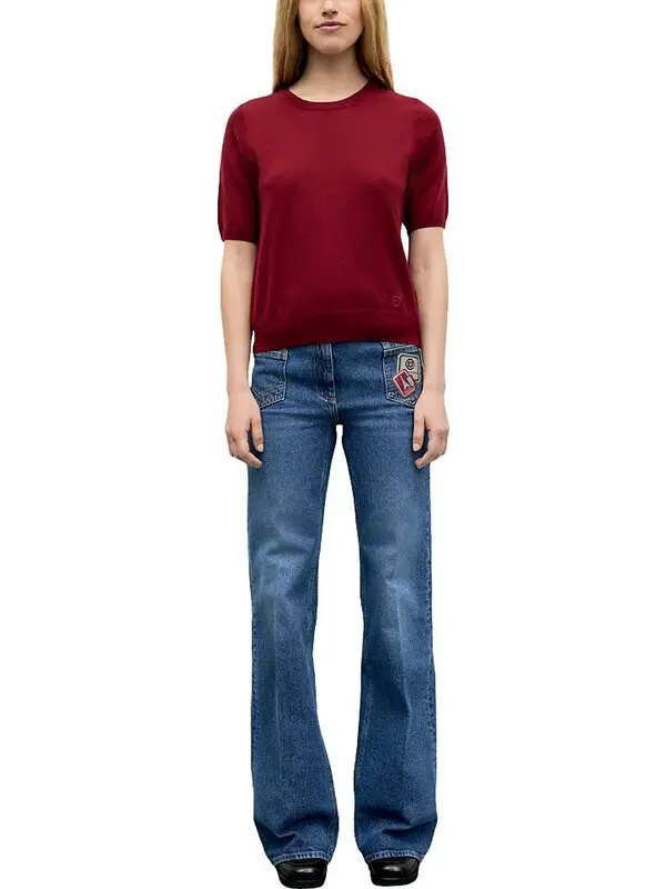 Gerard Darel Reine Short Sleeve Merino Wool Sweater - Red