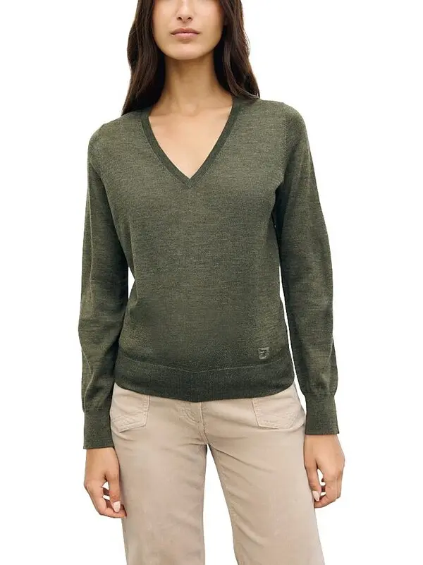 Gerard Darel Merino Wool V Neck Sweater - Green