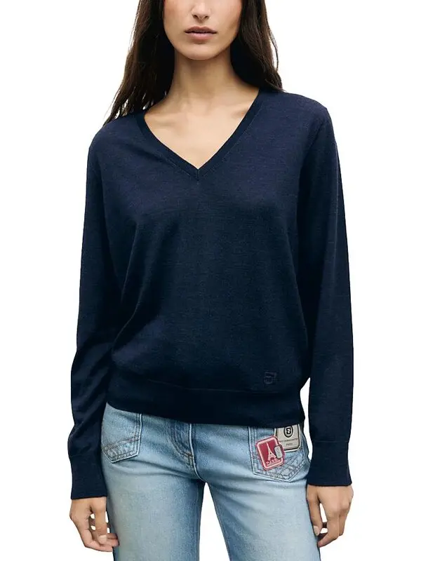 Gerard Darel V-neck Merino Wool Sweater - Navy
