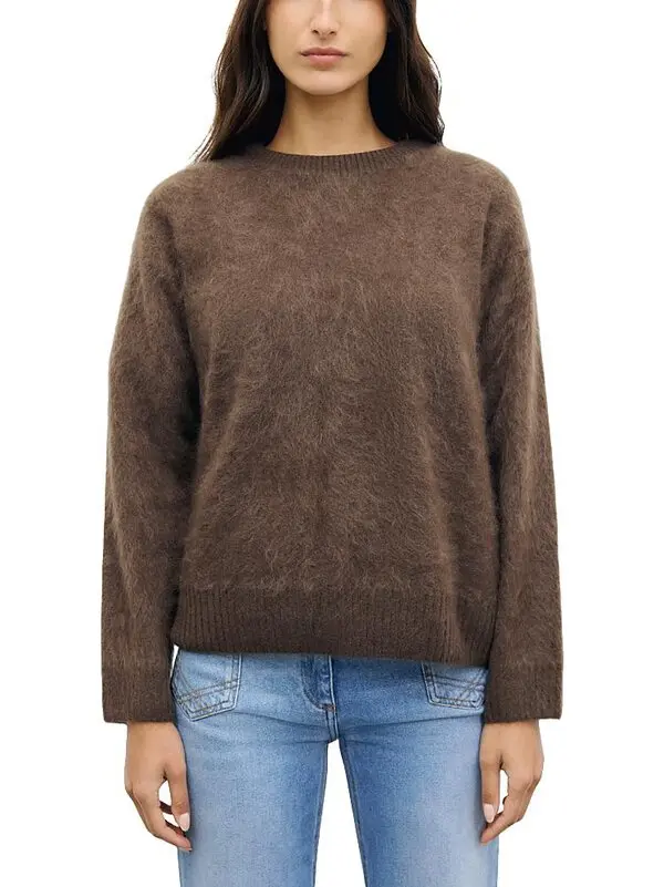 Gerard Darel Rida Brushed Cashmere Crewneck Sweater - Brown