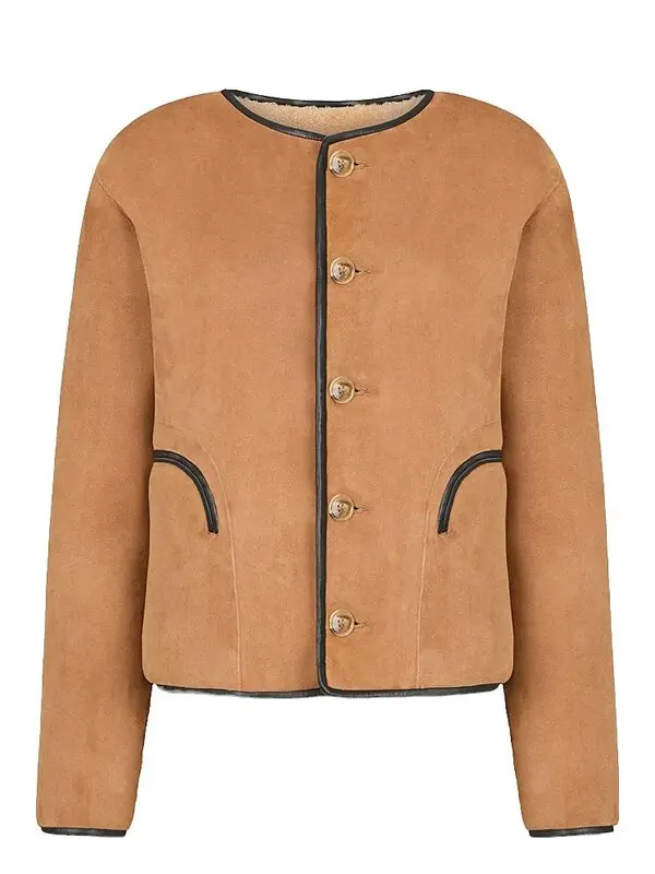 BLAZÉ MILANO Tatoosh Gliss Button Up Leather Bolero Jacket - Camel
