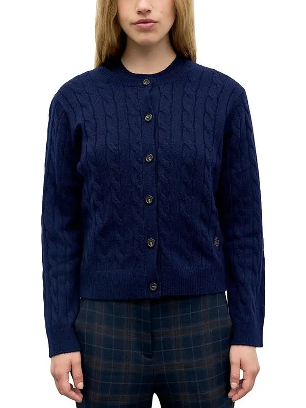 Gerard Darel Raiza Cable Knit Button Front Cardigan - Navy