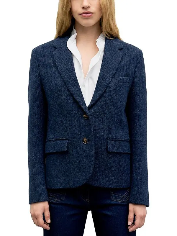 Gerard Darel Juliet Herringbone Two-button Blazer - Navy