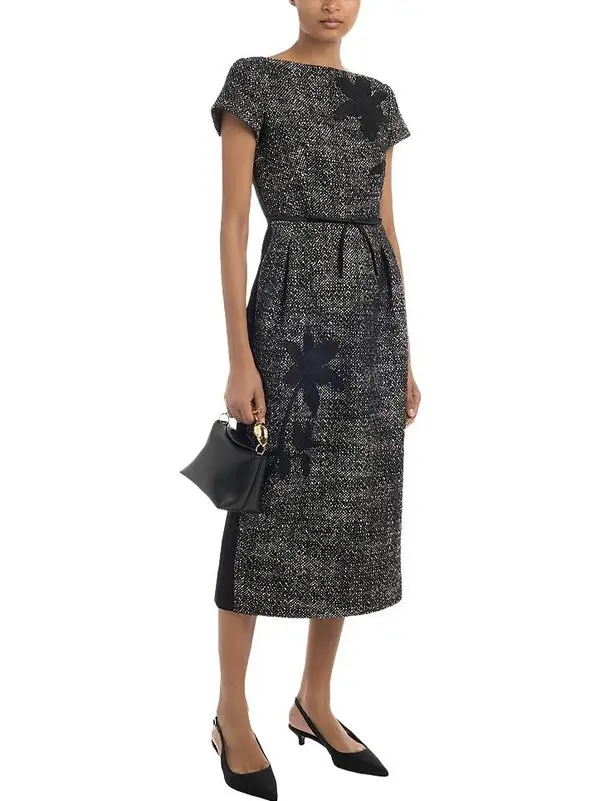 Erdem Salt & Pepper Mixed Media Short Sleeve Midi Dress - Black/white
