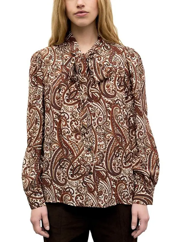 Gerard Darel Printed Tie Neck Blouse - Caramel