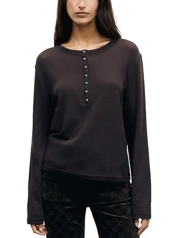 Gerard Darel Balie Wool Half Button T-shirt - Brown