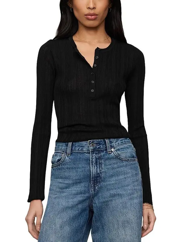 Z Supply Rowena Fine Knit Henley Sweater - Black