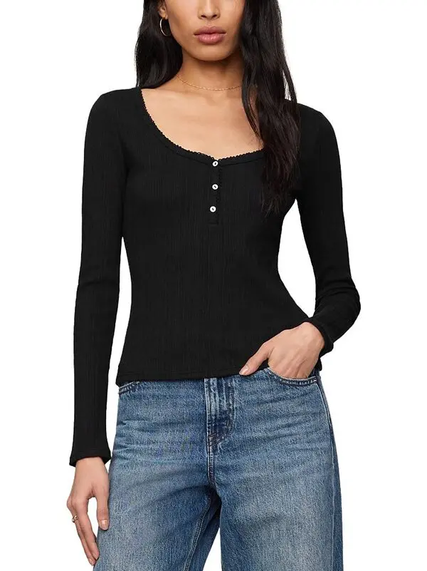 Z Supply Audri Scalloped Long Sleeve Top - Black