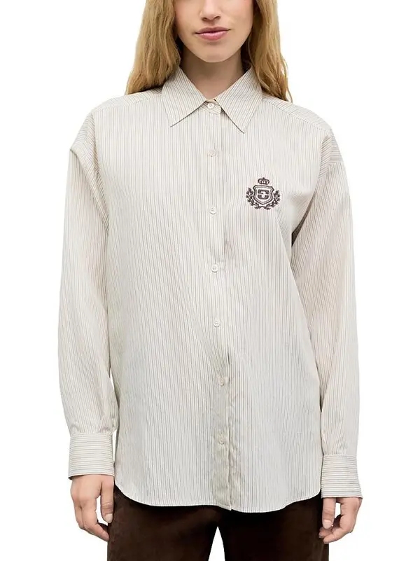 Gerard Darel Striped Button-front Blouse With Logo Detail - Beige