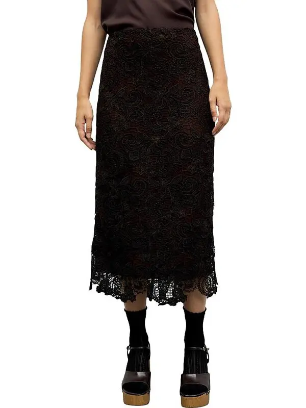 Gerard Darel Lace Midi Skirt - Brown