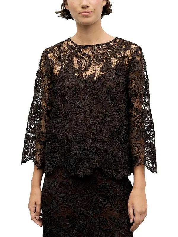 Gerard Darel Lace 3/4 Sleeve Blouse - Brown