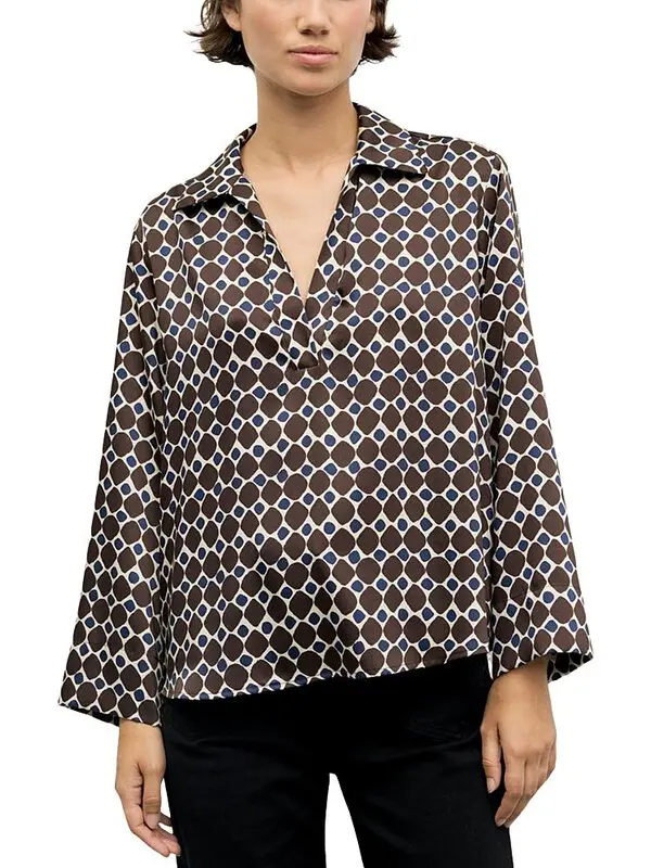 Gerard Darel Printed Open Collar Blouse - Brown