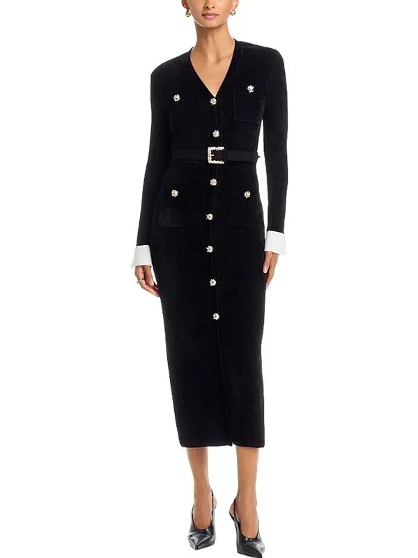 SELF-PORTRAIT Chenille Knit Midi Dress - Black