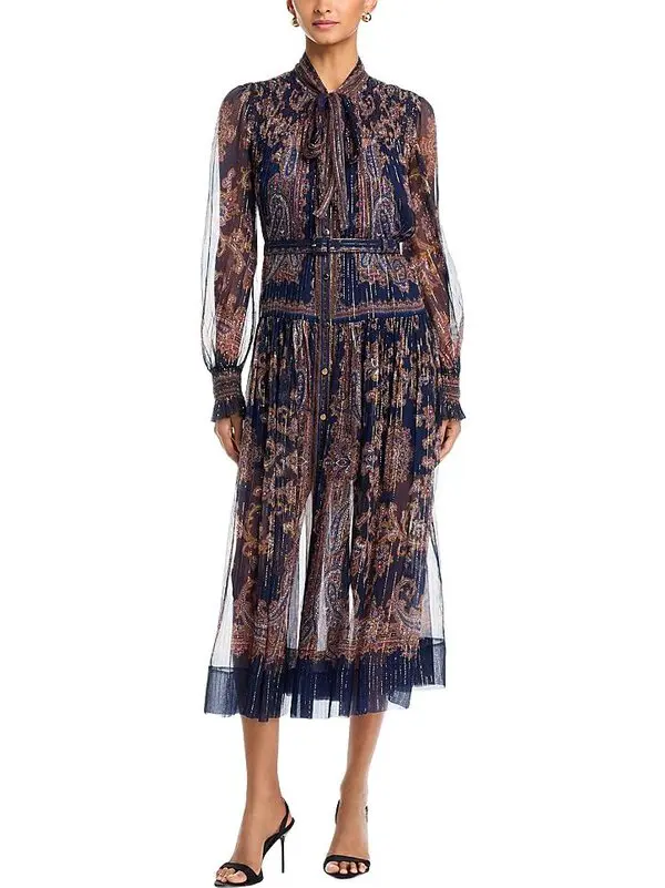 SELF-PORTRAIT Printed Georgette Midi Dress - Navy