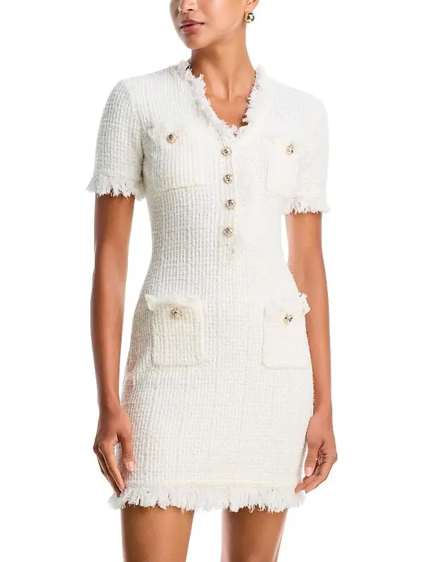 SELF-PORTRAIT Textured Knit Dress With Button Detail - Cream