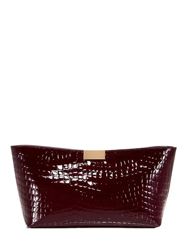 Aqua Medium Croc Embossed Patent Leather Clutch - Red