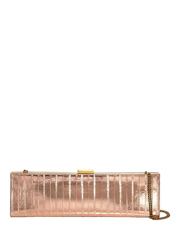 Aqua Small Embossed Leather East West Clutch - Gold