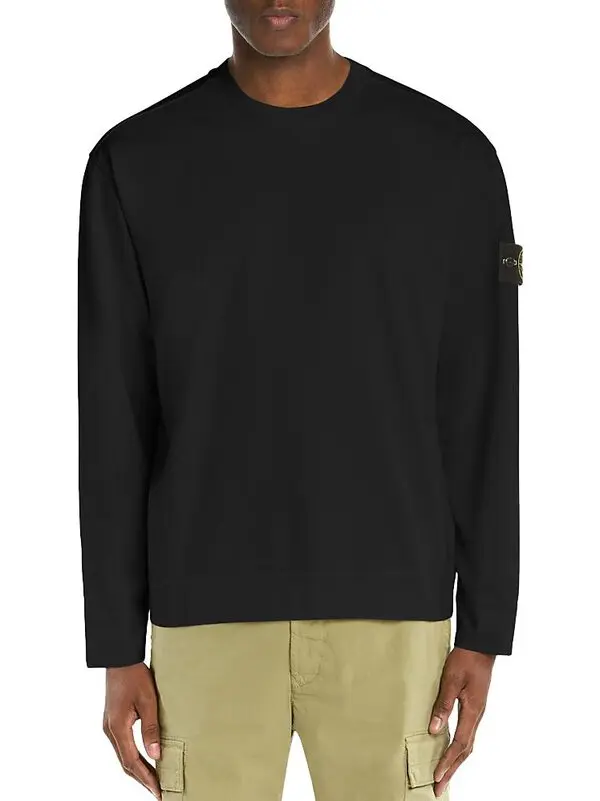 Stone Island Cotton Crewneck Sweater With Logo Patch - Black