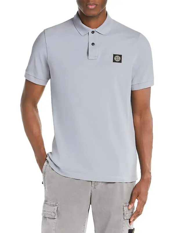 Stone Island Corta Slim Fit Patch Logo Cotton Blend Polo Shirt - Ash Grey