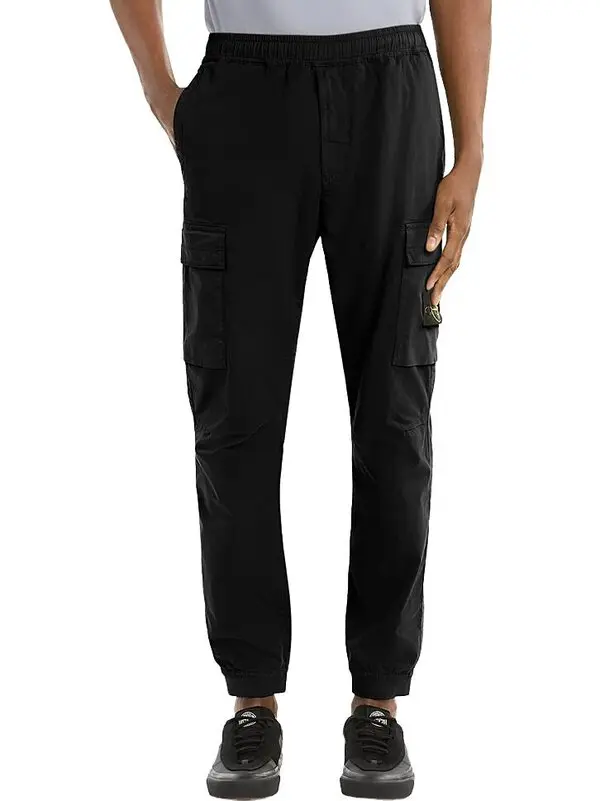 Stone Island Slim Fit Tapered Cotton Blend Cargo Pants - Black