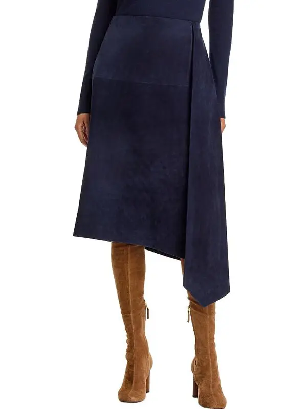 Co Leather Scarf Pleat Skirt - Navy