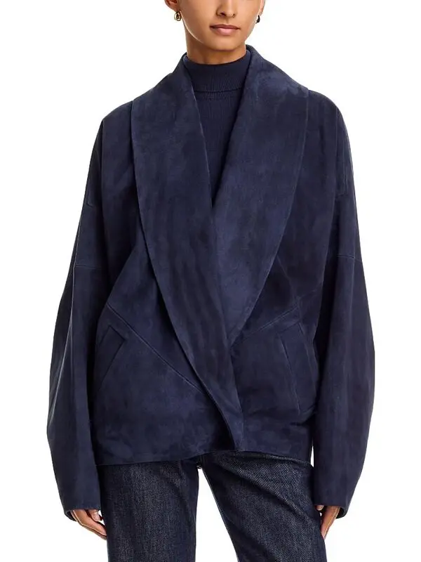 Co Leather Wrap Jacket - Navy