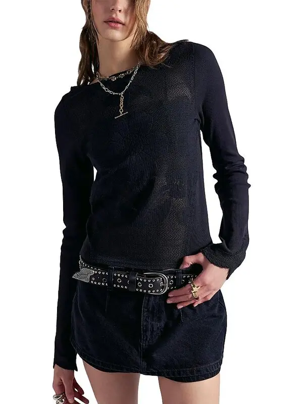 Free People Delilah Pointelle Long Sleeve Top - Black