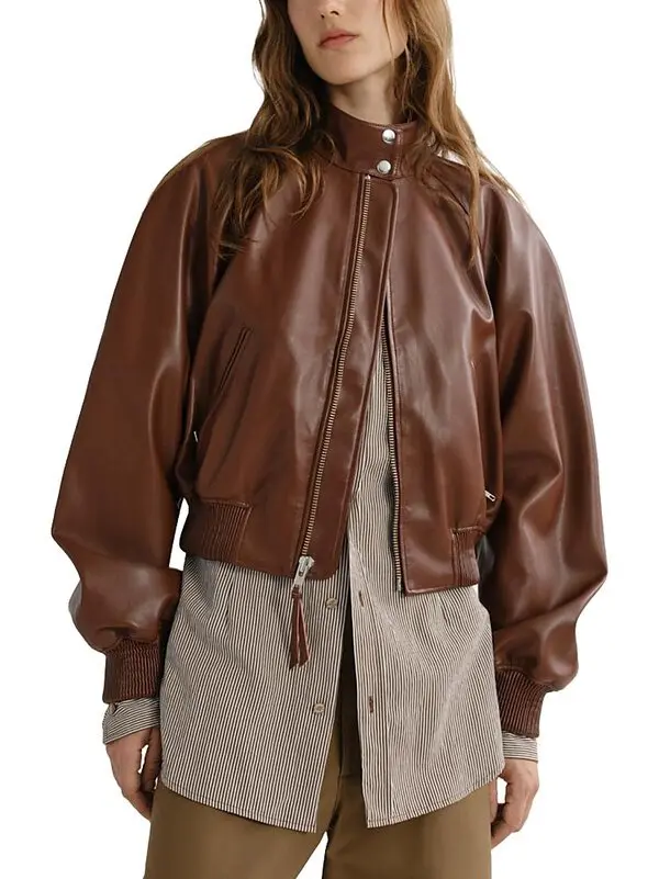 AGOLDE Nova Faux Leather Bomber Jacket - Palisander
