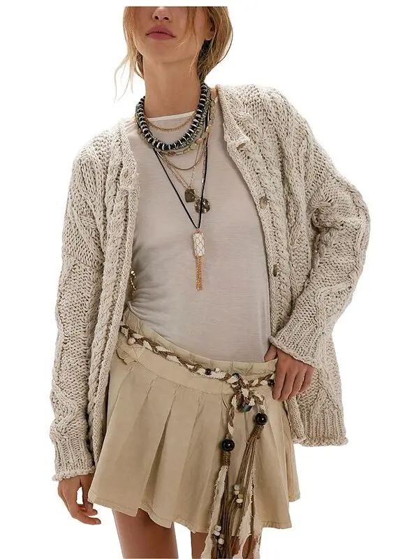 Free People Opal Crewneck Cardigan Sweater - Tea