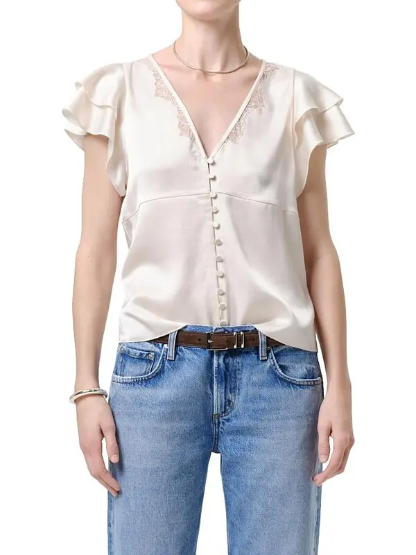 Citizens Of Humanity Lola Flutter Lace Sleeve Top - Cream