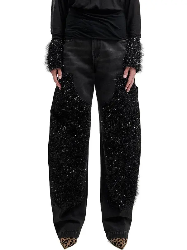 DARKPARK Audry Double Knee Lurex Barrel Leg Carpenter Jeans In Washed - Black