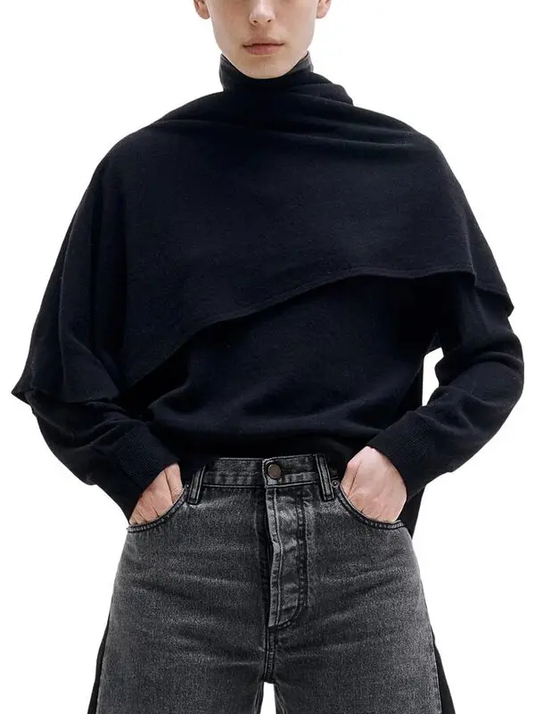 DARKPARK Addison Wool Cashmere Knit Scarf Top - Black