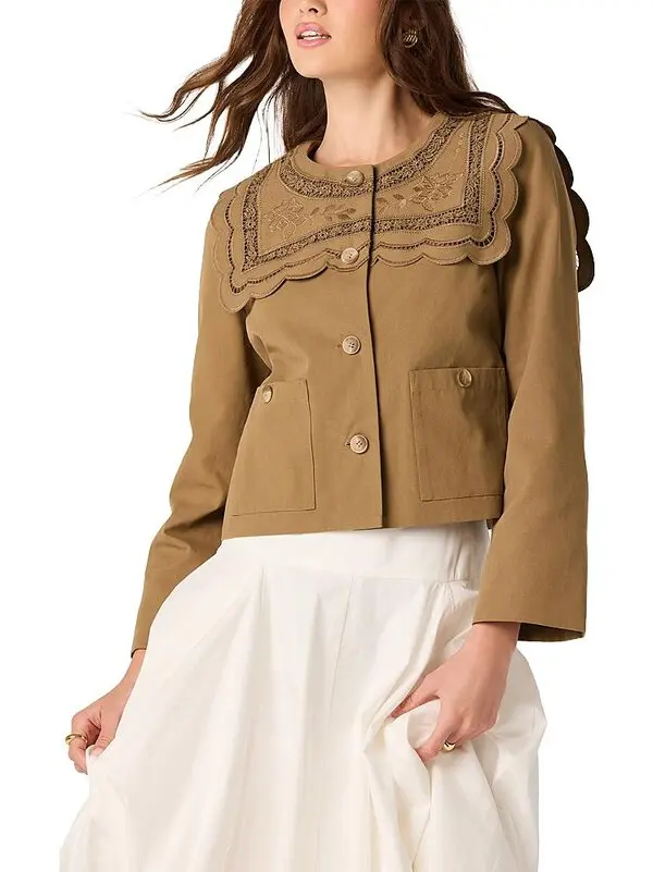 Astr The Label Cleo Embroidered Bib Detail Jacket - Nutmeg