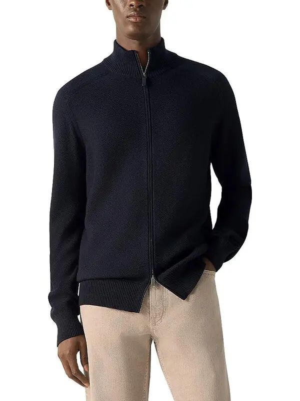 Zegna Cashseta Cashmere Blend Full Zip Cardigan Sweater - Navy Blue