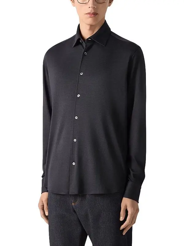 Zegna Cashmere Blend Button Down Shirt - Navy Blue