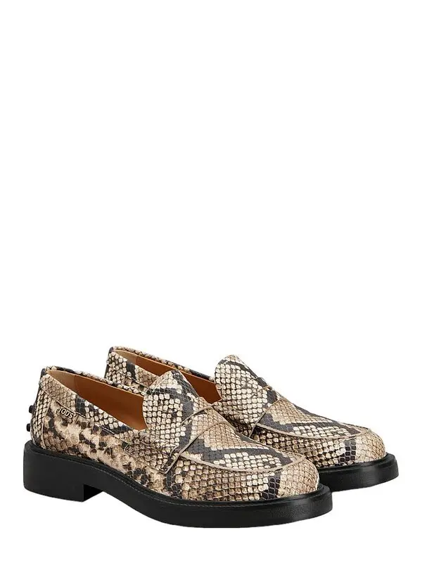 TOD'S Embossed Leather Loafers - Open Beige