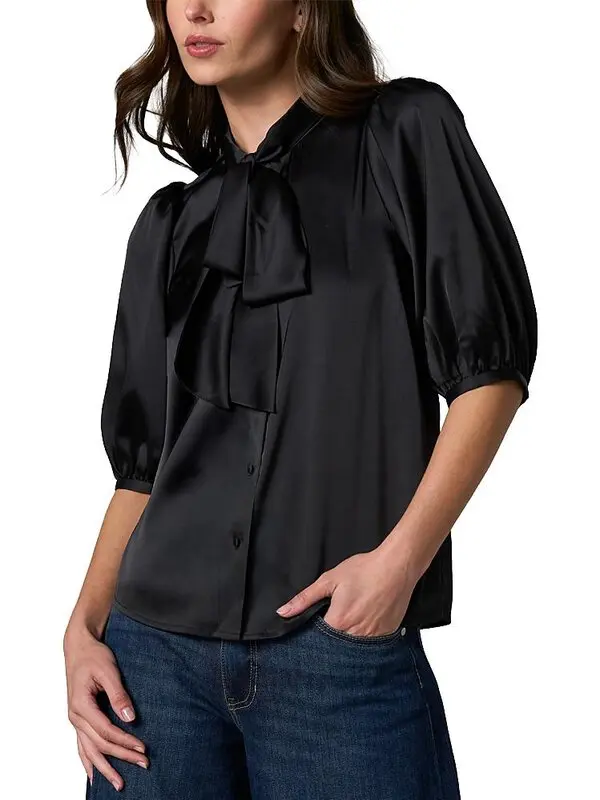 LIVERPOOL Tie Neck Puff Sleeve Blouse - Black