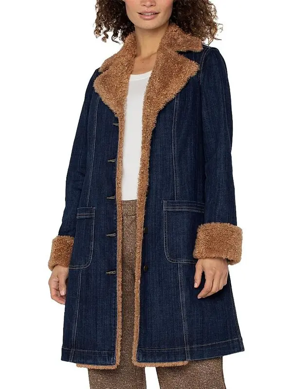 LIVERPOOL Sherpa Trimmed Denim Jacket - Cinder Bloom