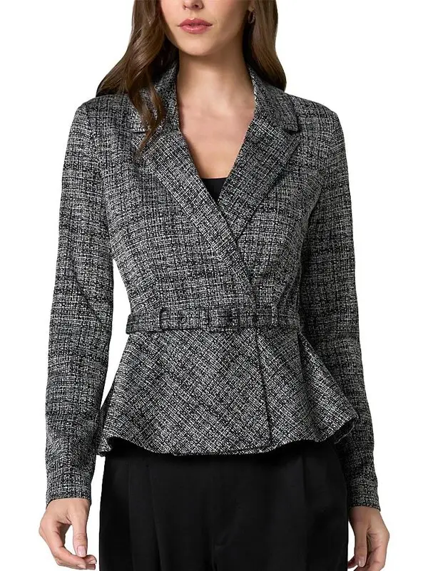 LIVERPOOL Belted Peplum Tweed Blazer - Black Multi