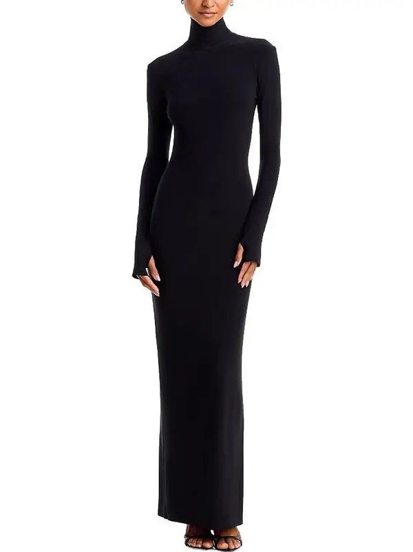 Norma Kamali Long Sleeve Turtleneck Gown - Black