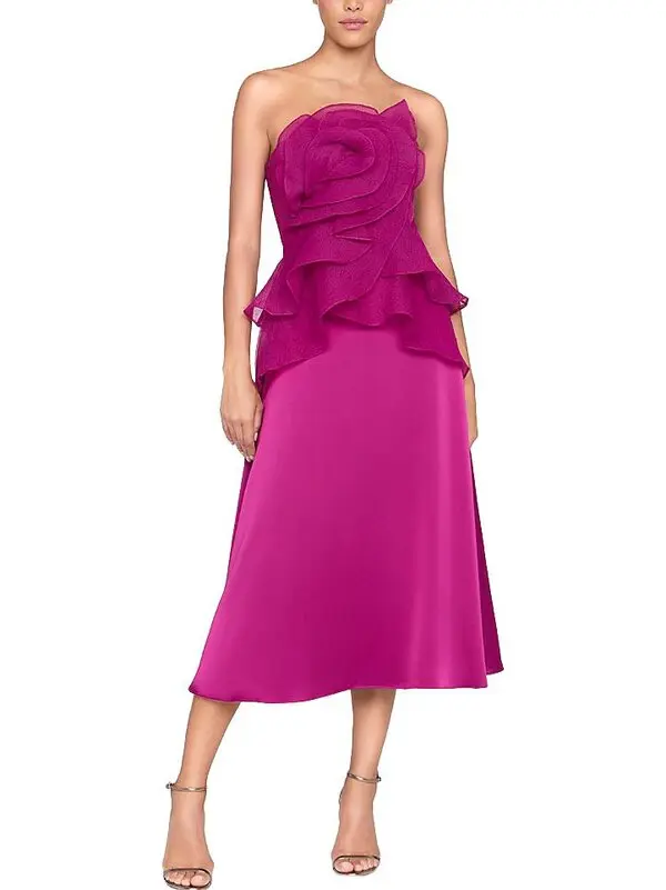 Theia Strapless Rosette Dress - Sangria