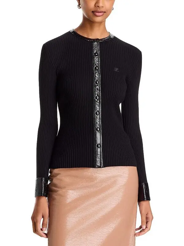 COURREGES Contrasted Vinyl Rib Knit Cardigan - Black