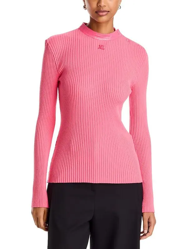 COURREGES Ribbed High Neck Sweater - Fever Pink