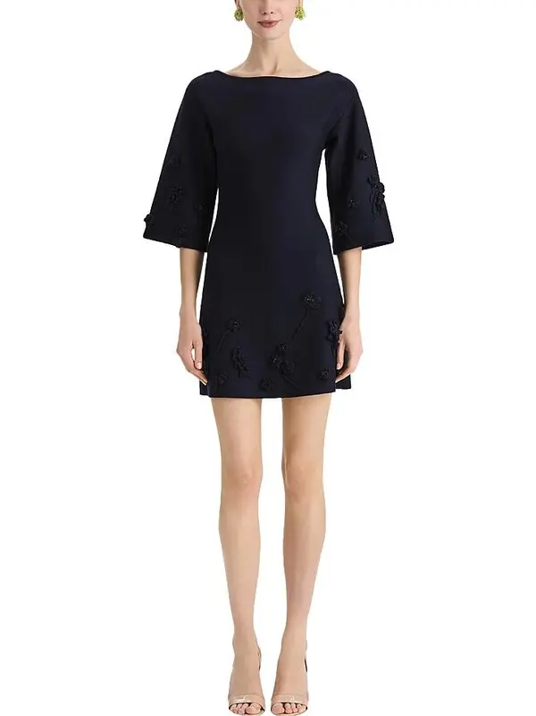 Oscar De La Renta Embroidered Mini Dress - Navy