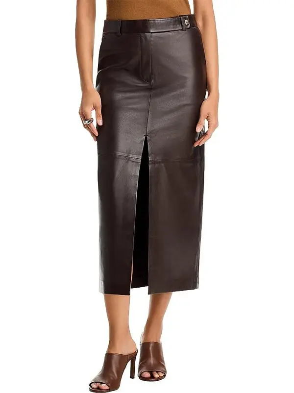 Co Leather Pencil Skirt With Double Slits - Chocolate