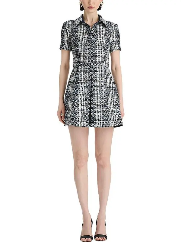 Oscar De La Renta Collared Slubby Tweed Dress - Blue/ivory