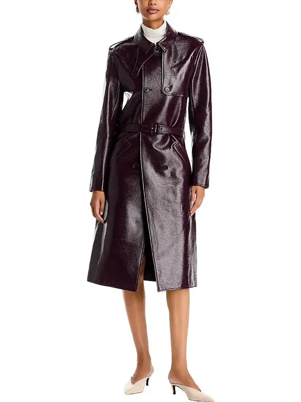 COURREGES Vinyl Faux Leather Trench Coat - Burnt Red