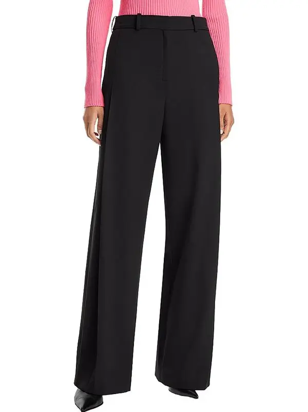COURREGES Pleated Front Wide Leg Trousers - Black